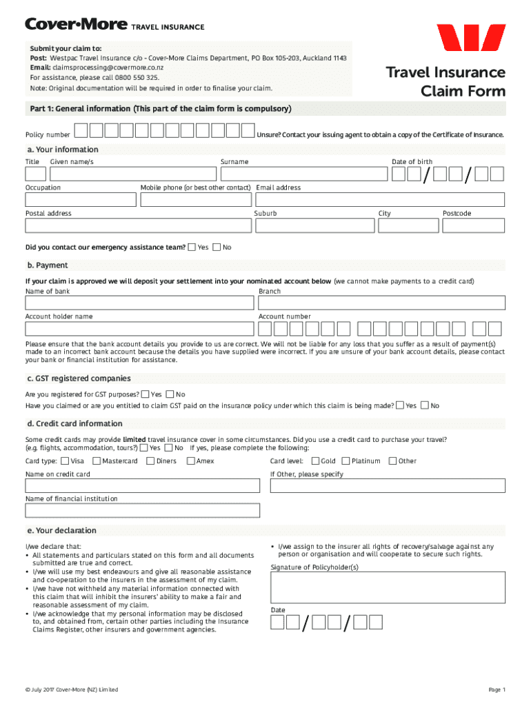 Fillable Online Part 1: General information (This part of the claim ...