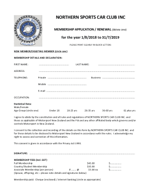 Fillable Online Membership renewal form - North Hills Sports Car Club ...
