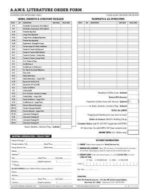 Fillable Online Fillable Online aa AAWS LITERATURE ORDER FORM - aa ...