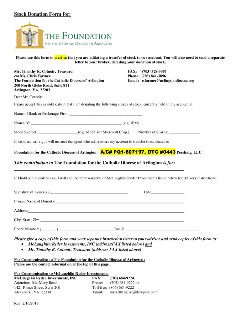 Fillable Online Stock Donation Form for: Fax Email Print - pdfFiller