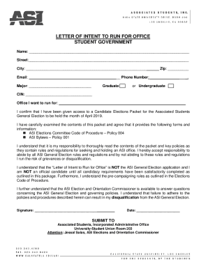 Fillable Online Letter Of Intent To Run For Office Form printable pdf ...