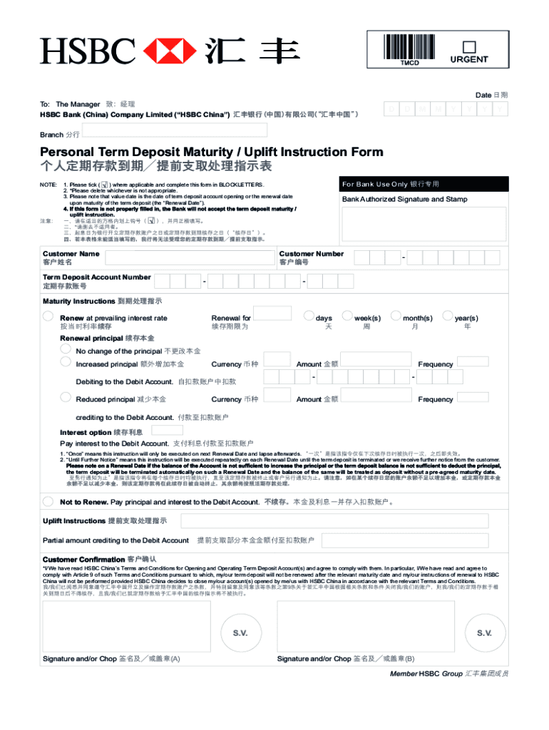 Fillable Online Personal Term Deposit Maturity Uplift Instruction Form ...