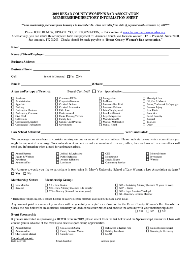 Fillable Online MEMBERSHIP/DIRECTORY INFORMATION SHEET Fax Email Print ...