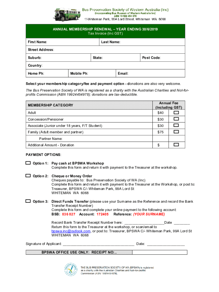 Fillable Online ANNUAL MEMBERSHIP RENEWALYEAR ENDING 30/6/2021 Tax ...