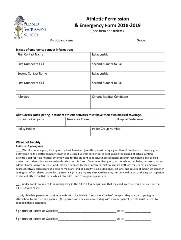 Fillable Online BSS Athletic Forms 2018 2019 Fax Email Print - pdfFiller