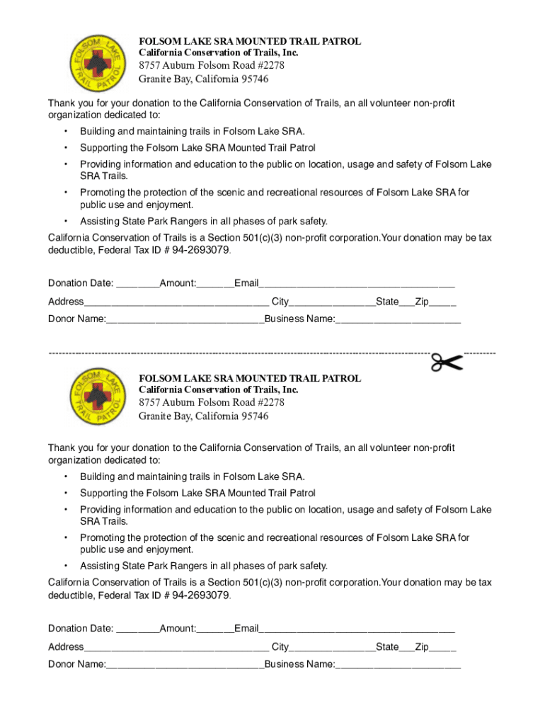 Fillable Online Folsom Lake SRA - CA State ParksFolsom Lake SRA - CA ...