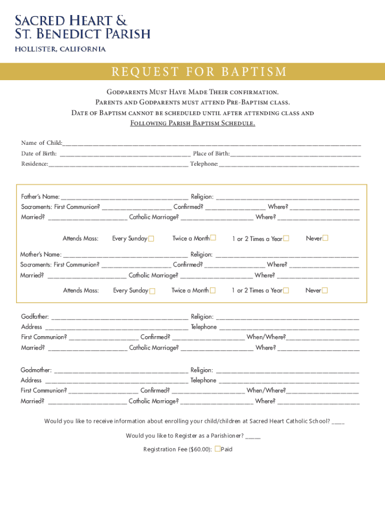 Fillable Online Baptism Godparents FormHoly Spirit Catholic Church Fax ...