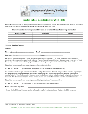 Fillable Online Sunday School Registration Form Templates - Fillable ...