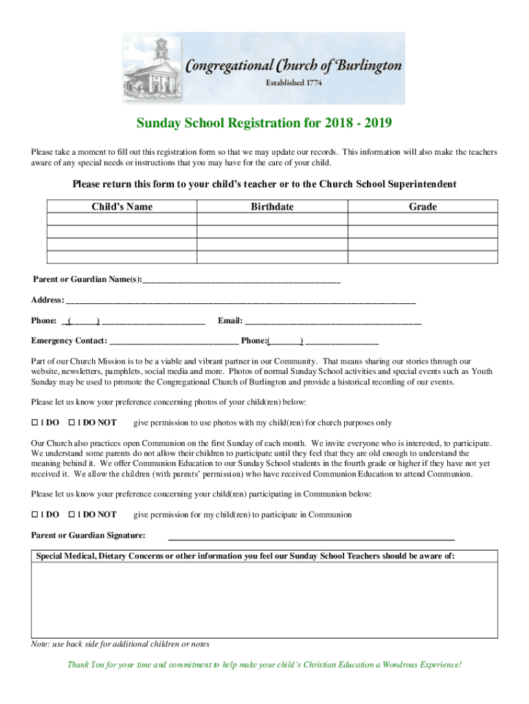 Fillable Online Sunday School Registration Form Templates - Fillable ...