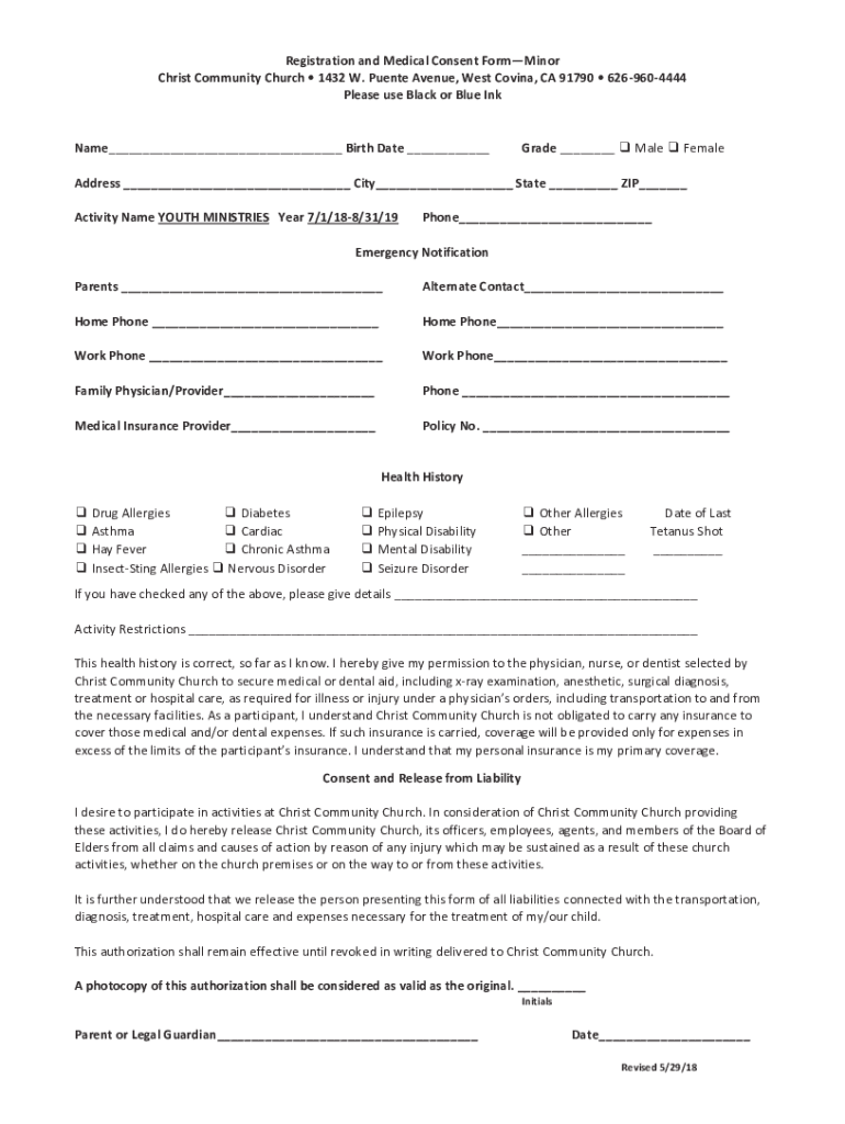 Fillable Online Registration and Medical Consent Form -960-4444 Please ...