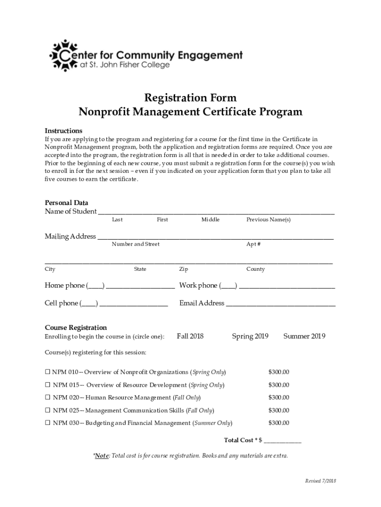 Fillable Online Application Form - Nonprofit Management Certificate ...