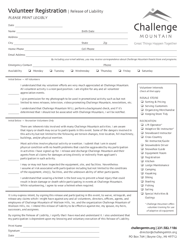 Fillable Online FREE 6+ Volunteer Registration Forms in PDFMS Word Fax ...