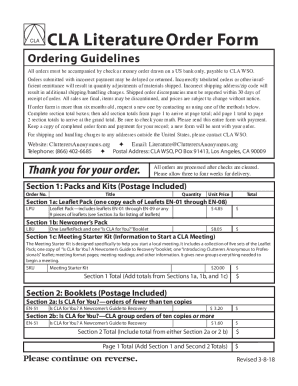 Fillable Online CLA Literature Order Form - Clutterers Anonymous Fax ...
