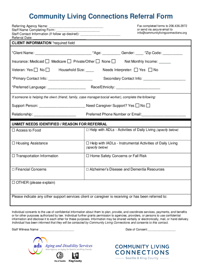 Fillable Online Community Living Connections Referral Form Fax Email ...