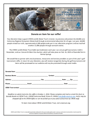Fillable Online 2018 CREW Golf Tournament Raffle Donations Form Fax ...