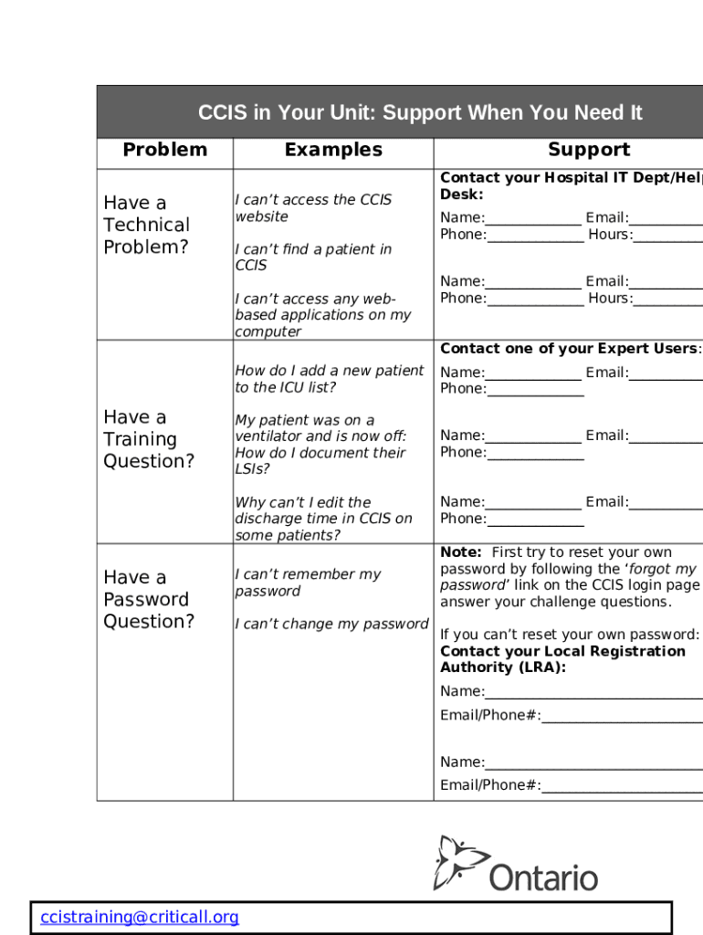 Online CCIS in Your Unit: Support When You Need It ... Doc Template ...