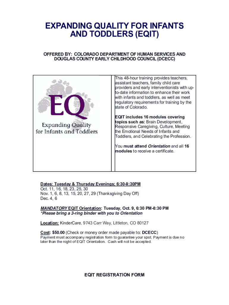 Fillable Online EQIT: EXPANDING QUALITY FOR INFANTS AND TODDLERS Fax ...