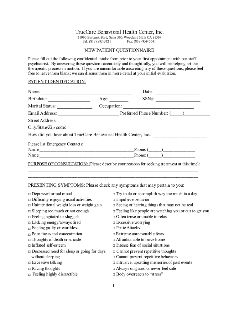 Fillable Online NEW PATIENT QUESTIONNAIRE FORM.pages Fax Email Print ...