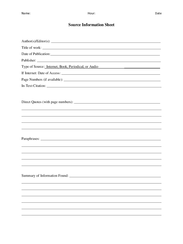 Fillable Online Source Information Sheet Fax Email Print - pdfFiller