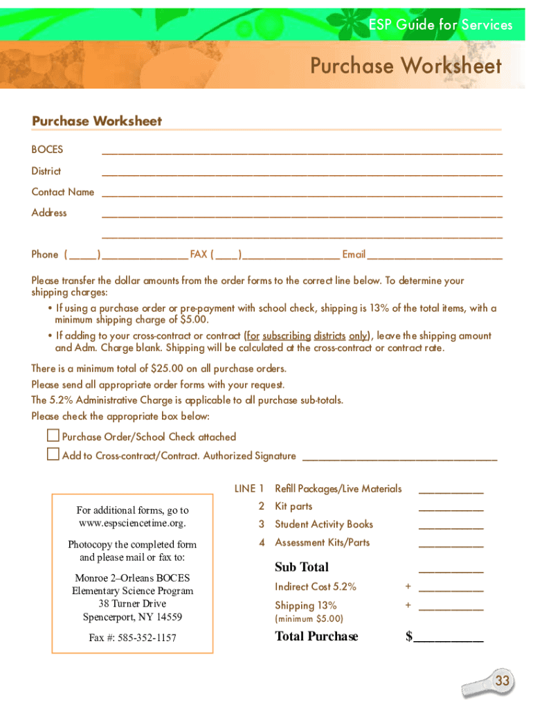 Fillable Online Purchase Order worksheetTemplates at ...