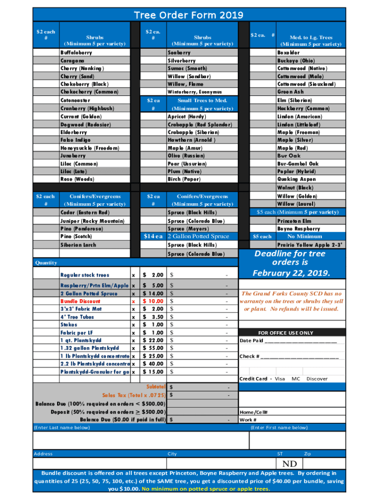 Fillable Online Tree Order Form 2020 - Grand Forks County Soil ...