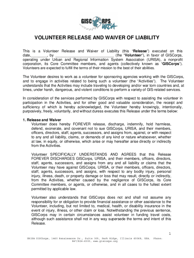Fillable Online General Volunteer Release and Waiver of Liability Fax ...