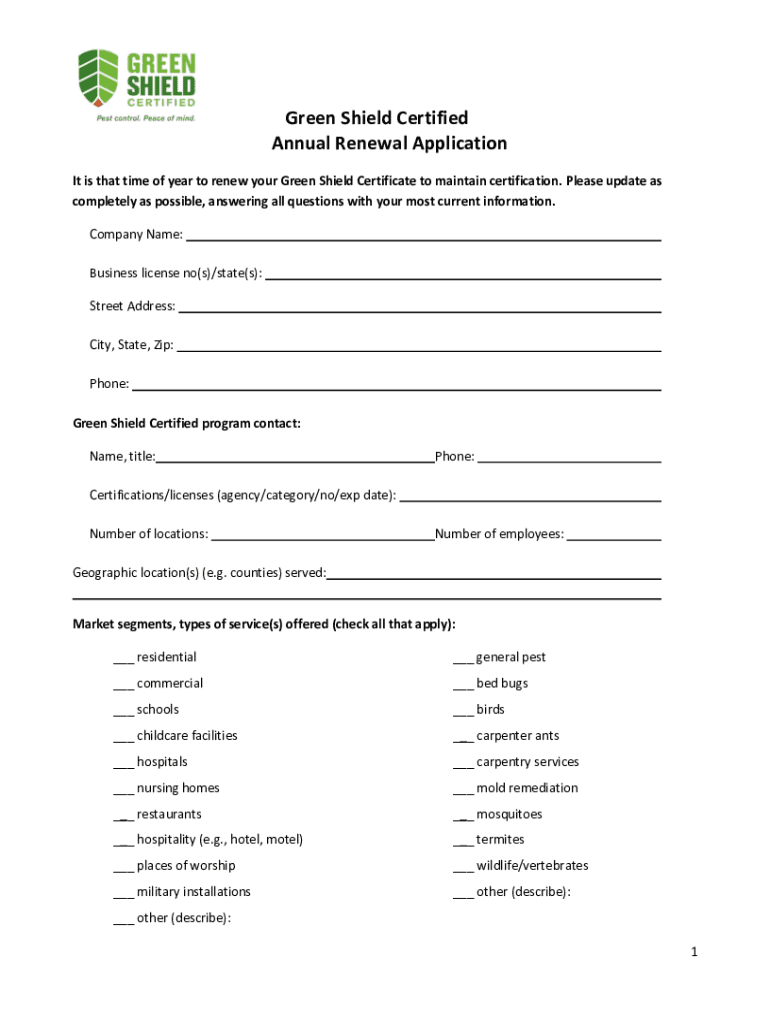 Fillable Online Green Shield Certified Annual Renewal Application Fax ...