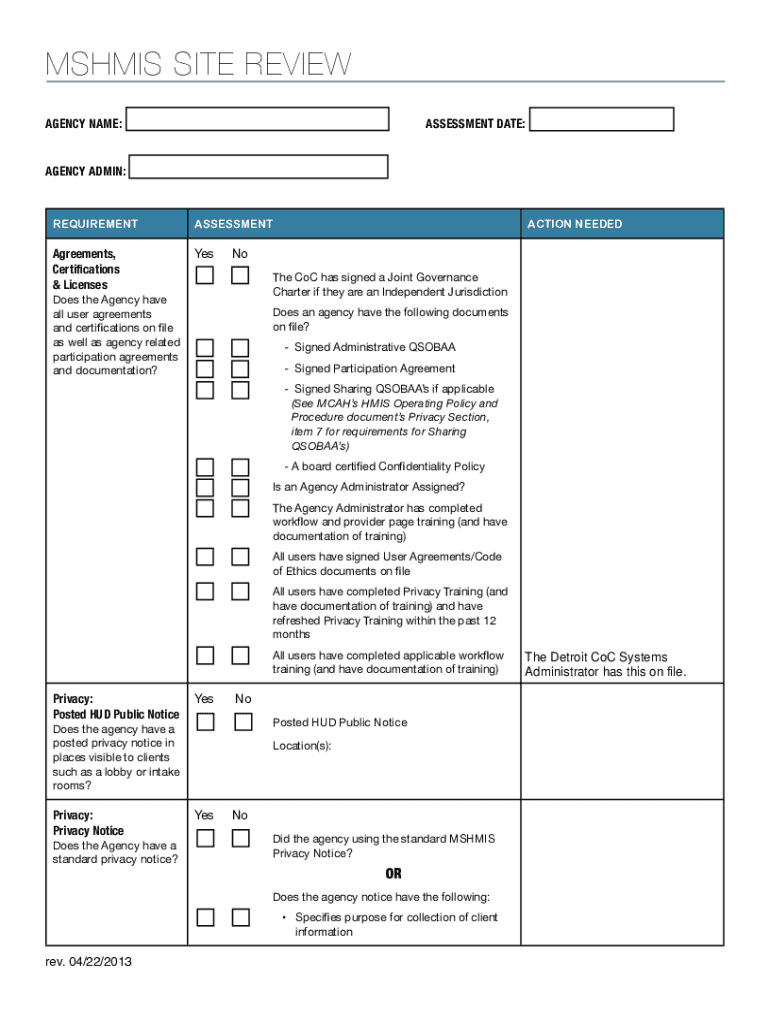Fillable Online HMIS Assessment Template Fax Email Print - pdfFiller