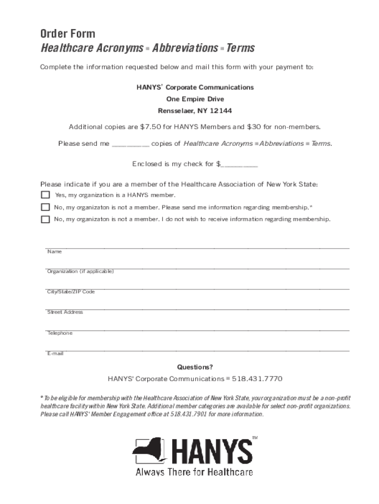 Fillable Online Order Form Healthcare Acronyms Abbreviations Terms Fax Email Print - pdfFiller