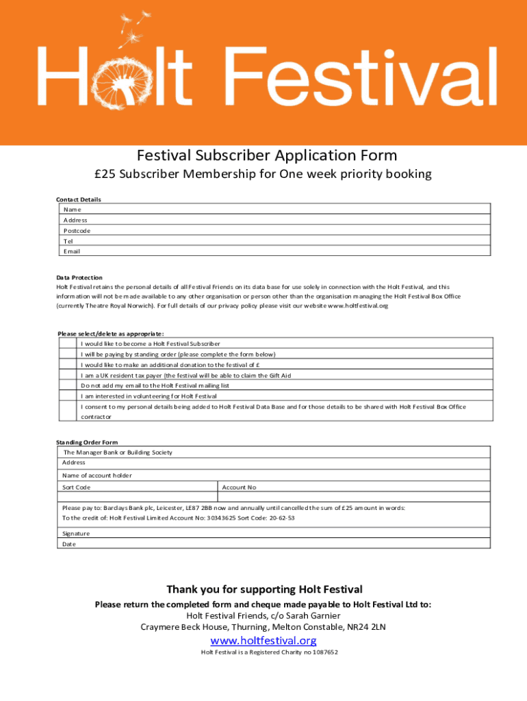 Fillable Online Festival Subscriber Application Form Fax Email Print ...