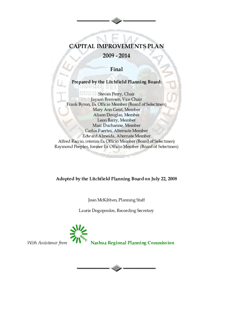Fillable Online XLS Capital Improvement Plan A B C D E F G H 1 ...