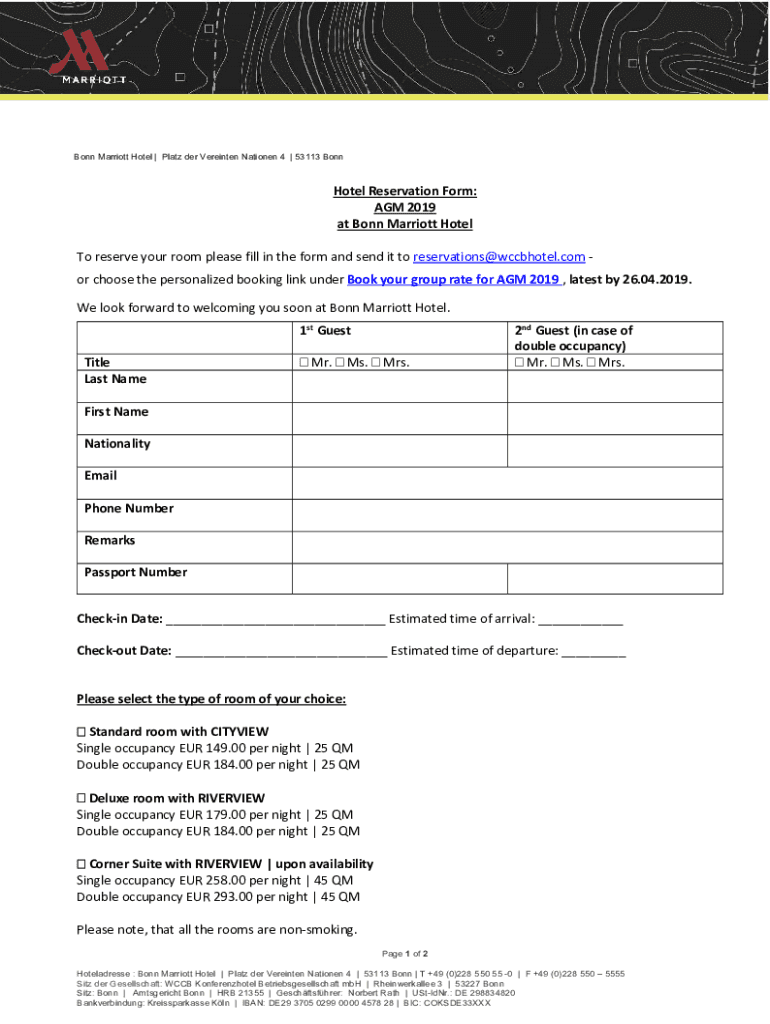 Fillable Online River Rhine Waterfront Hotel, BonnBonn Marriott Hotel ...