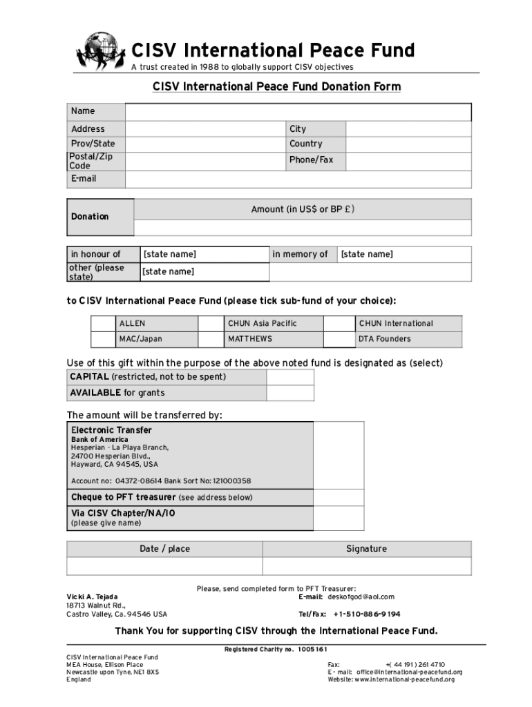 Fillable Online PFT Donation form.pdf Fax Email Print - pdfFiller