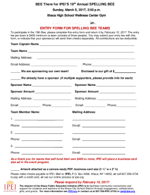 Fillable Online IPEI's Adult Spelling Bee - IPEI - Ithaca Public Education ... Fax Email Print ...