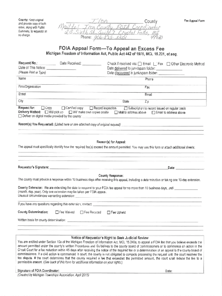 Fillable Online FOIA Appeal Form - District Health Department 10 Fax ...
