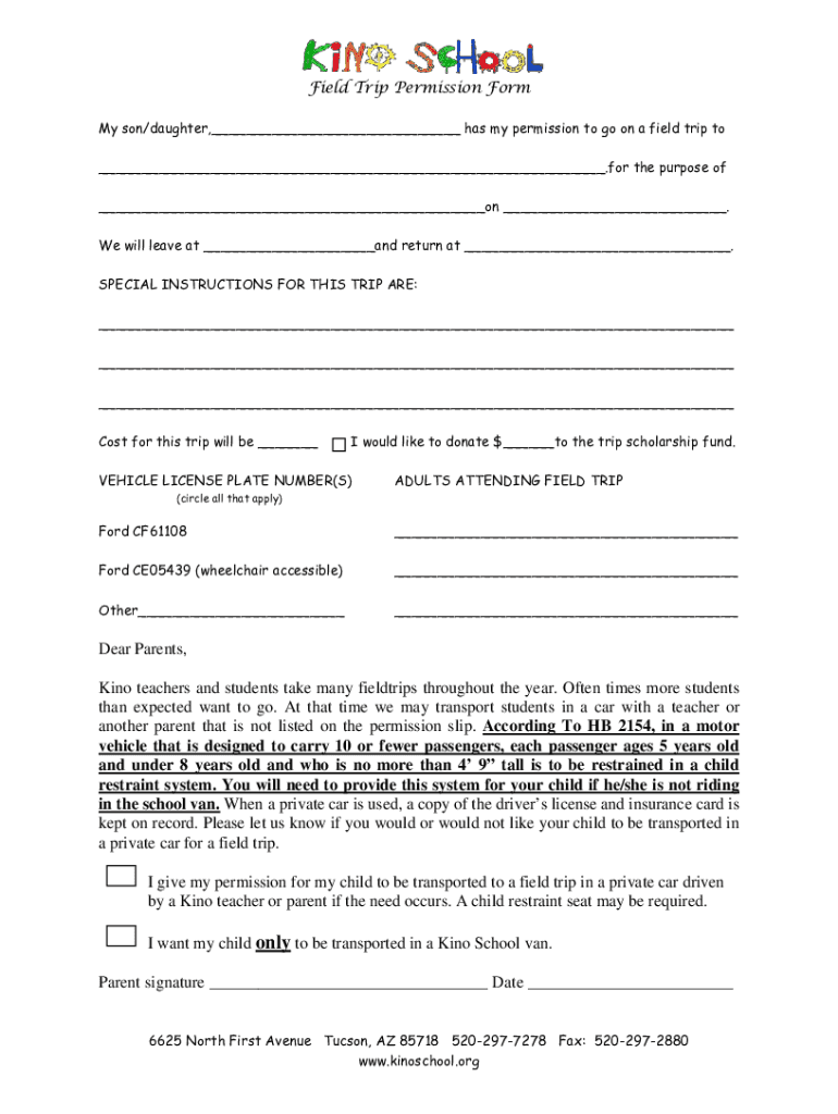 Fillable Online Blank Field Trip Permission Slip Templates & Forms ...