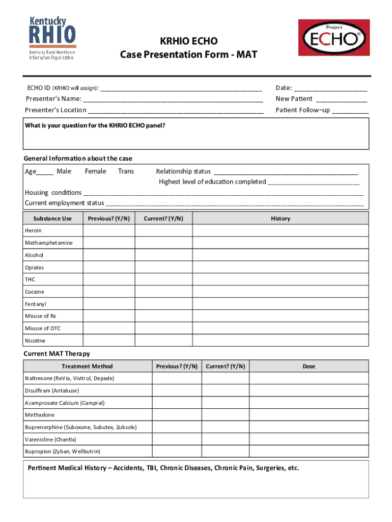 Fillable Online MAT Presentation FormTulane University Project ECHO Fax ...