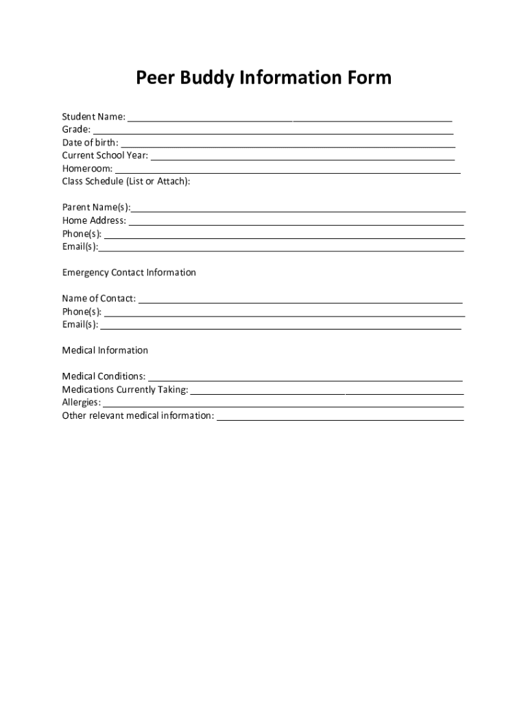 Fillable Online Peer Buddy Information Sheet.docx Fax Email Print ...