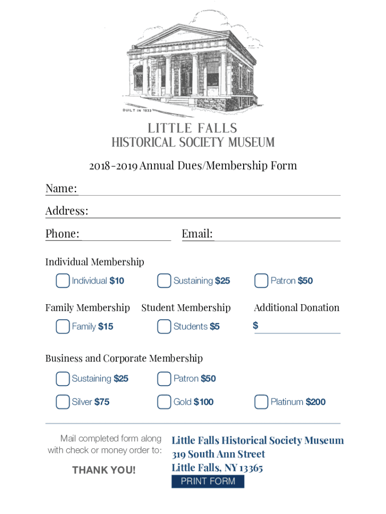 Fillable Online Little Falls Historical Society Museum Membership Form ...