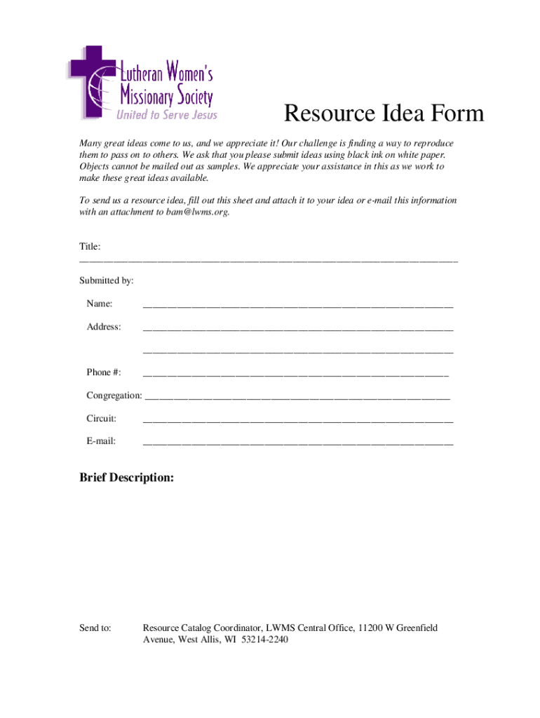 Fillable Online Resource Idea Form Fax Email Print - pdfFiller
