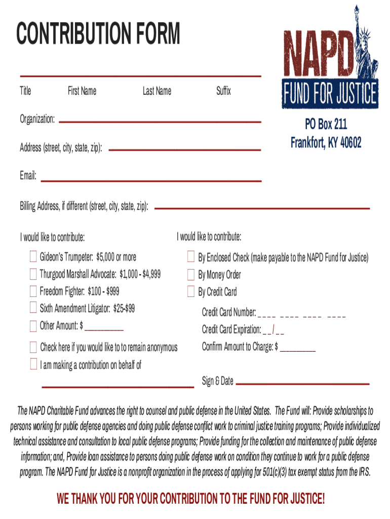 Fillable Online NAPD Fund for Justice Contribution Form Fax Email Print ...