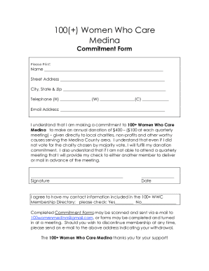 Fillable Online 100+ WWC Commitment Form.doc Fax Email Print - pdfFiller