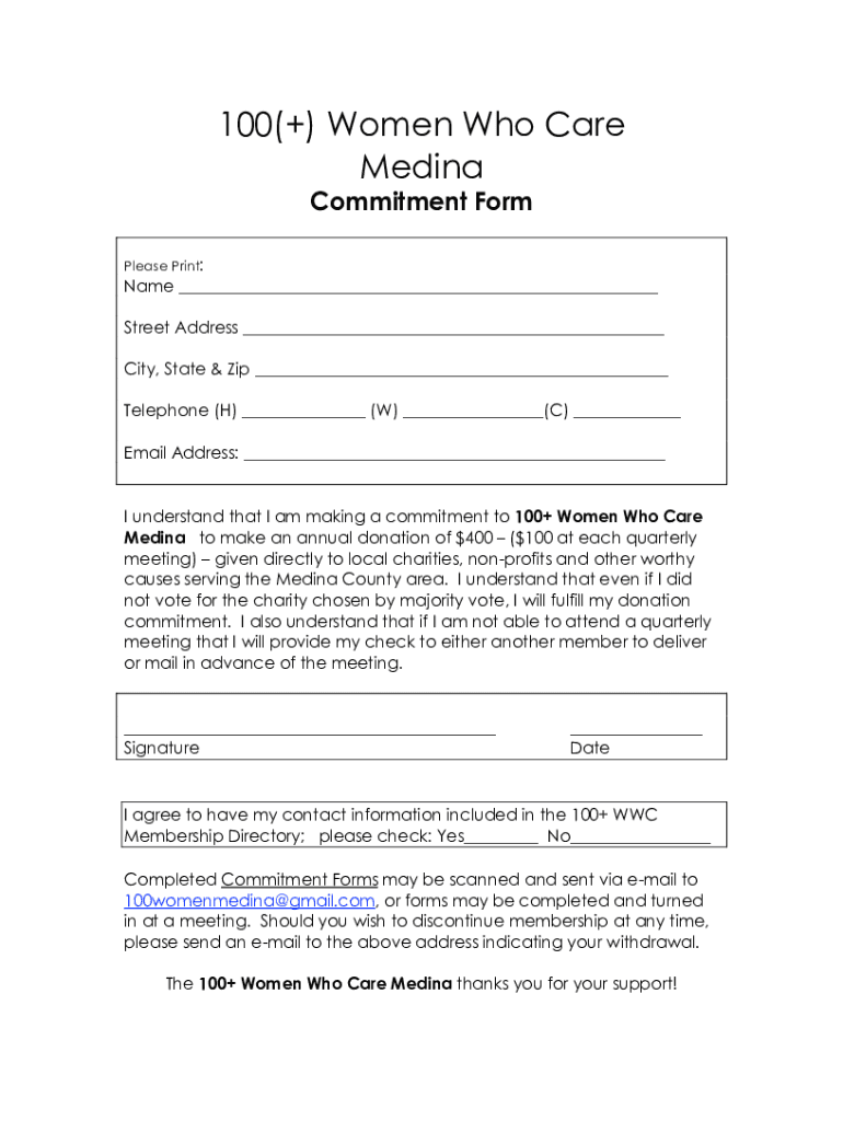 Fillable Online 100+ WWC Commitment Form.doc Fax Email Print - pdfFiller