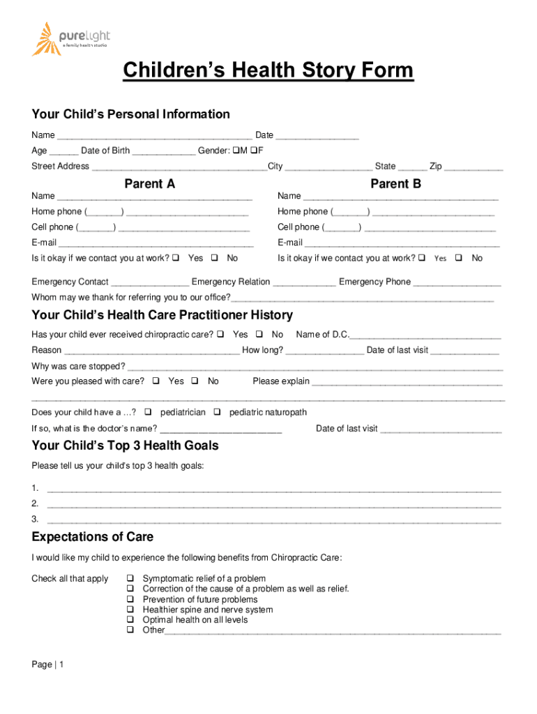 Fillable Online Childrens Health Story Form Fax Email Print - pdfFiller