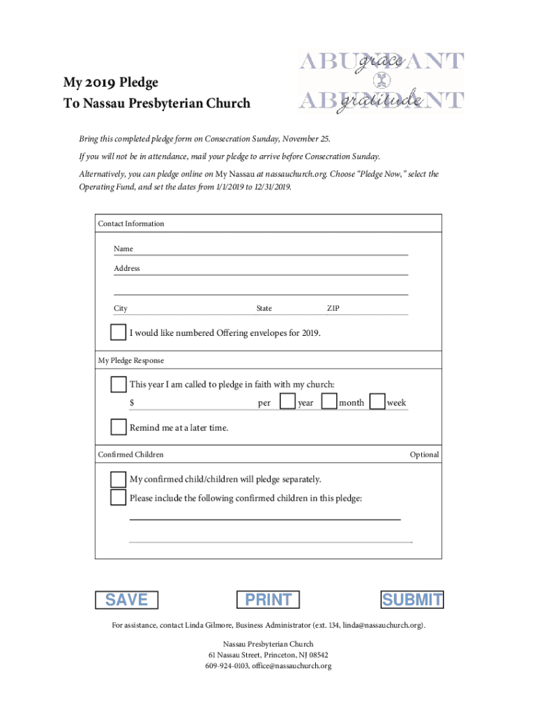Fillable Online 2019 pledge form - blank for pdf.docx Fax Email Print ...