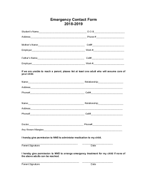 Fillable Online Free printable emergency contact information sheet to ...