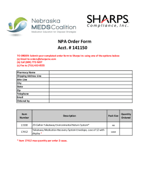 Fillable Online NPA Order Form Acct. # 141150 Fax Email Print - pdfFiller