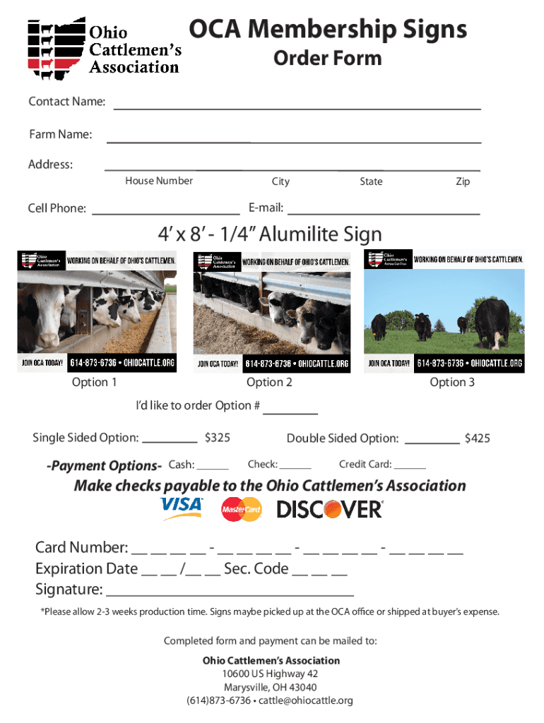 Fillable Online OCA Membership Signs - Ohio Cattlemen's Association Fax ...