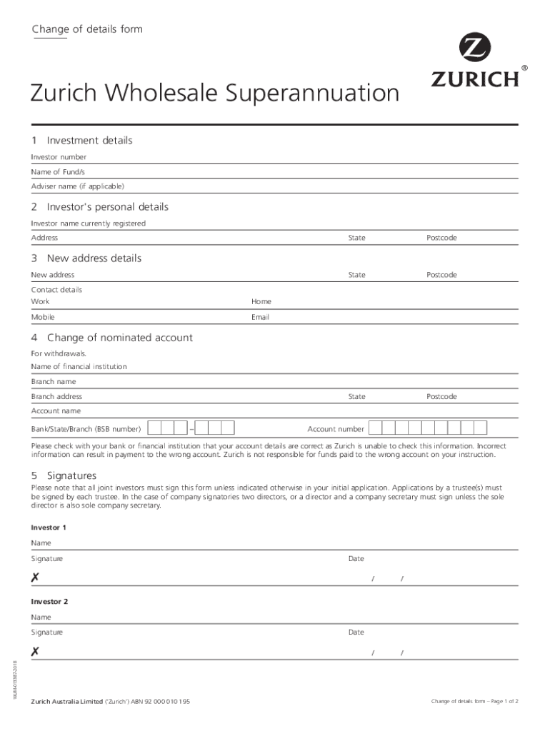 Fillable Online Wholesale Superannuation - Change of details form Fax ...