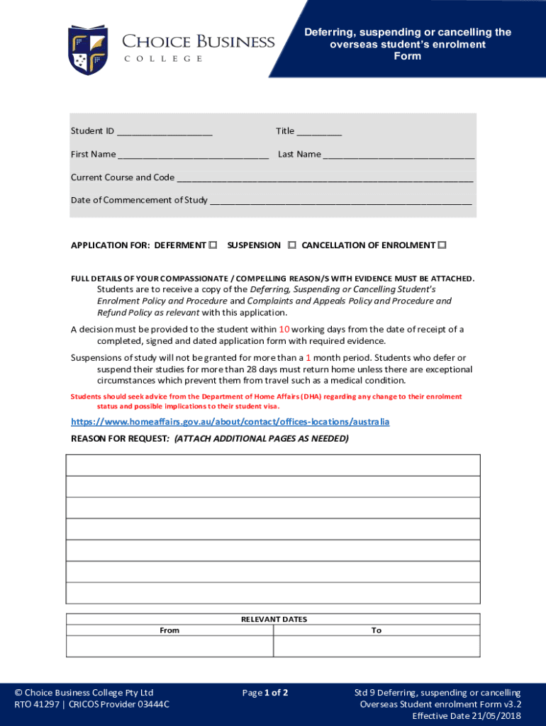 Fillable Online Deferment/Extension/Suspension/Cancellation Request ...